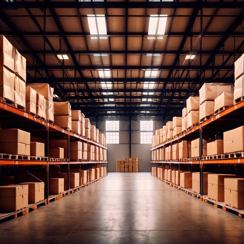 Large Modern Warehouse with Boxes and Sacks for Storage in Industrial ...