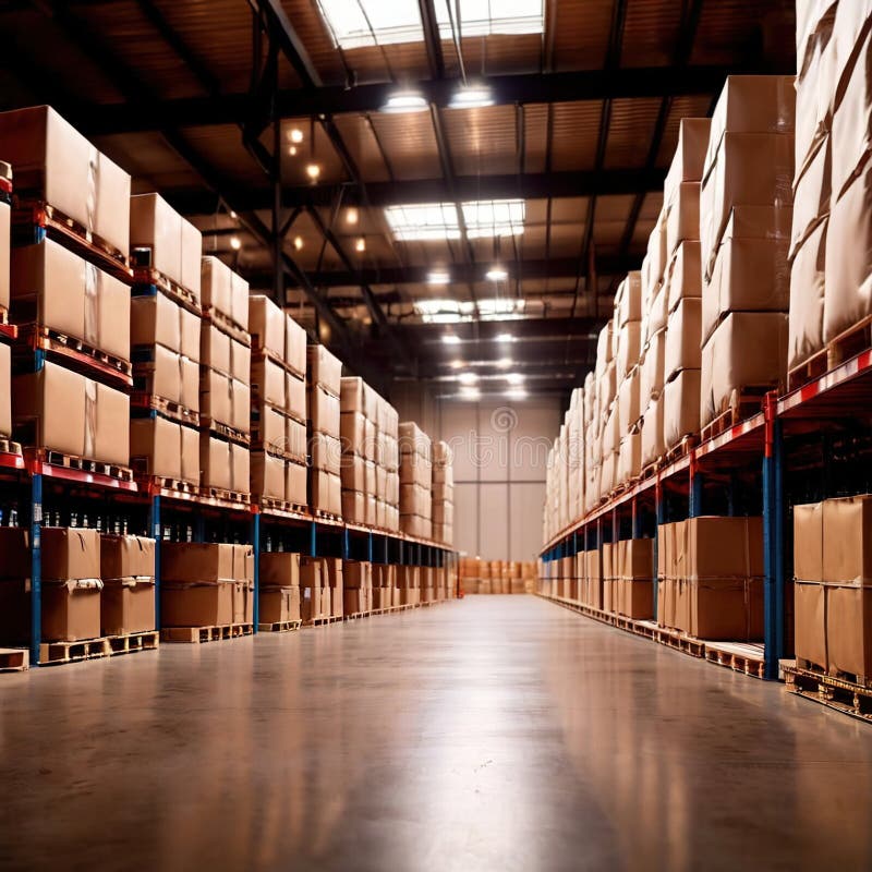 Large Modern Warehouse with Boxes and Sacks for Storage in Industrial ...