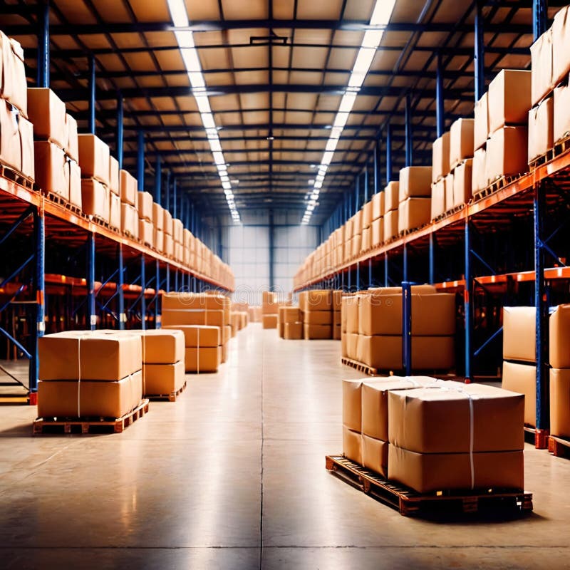 Large Modern Warehouse with Boxes and Sacks for Storage in Industrial ...