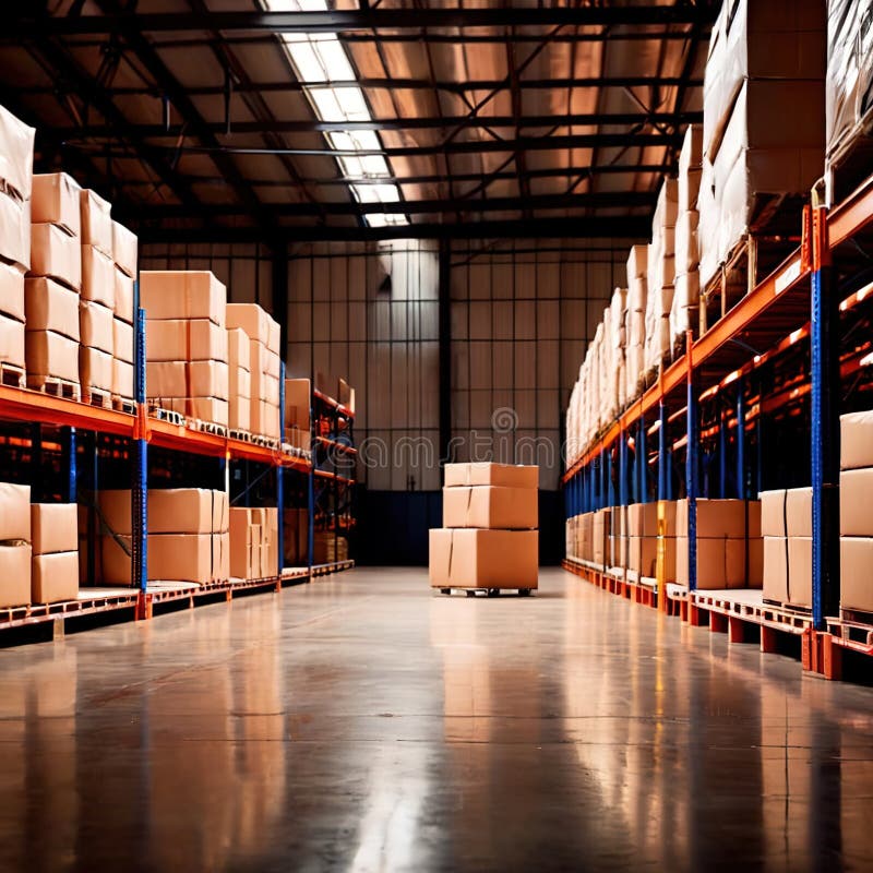 Large Modern Warehouse with Boxes and Sacks for Storage in Industrial ...
