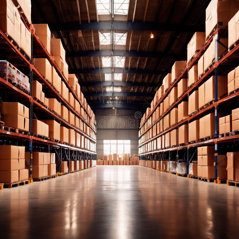 Large Modern Warehouse with Boxes and Sacks for Storage in Industrial ...