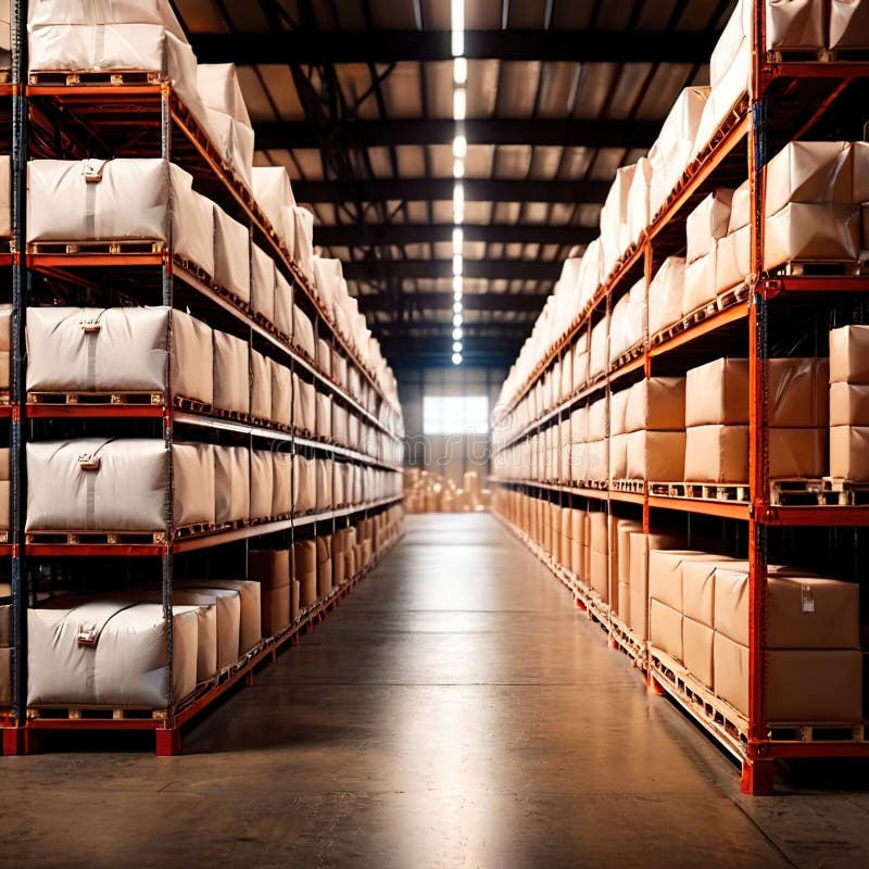 Large Modern Warehouse with Boxes and Sacks for Storage in Industrial ...
