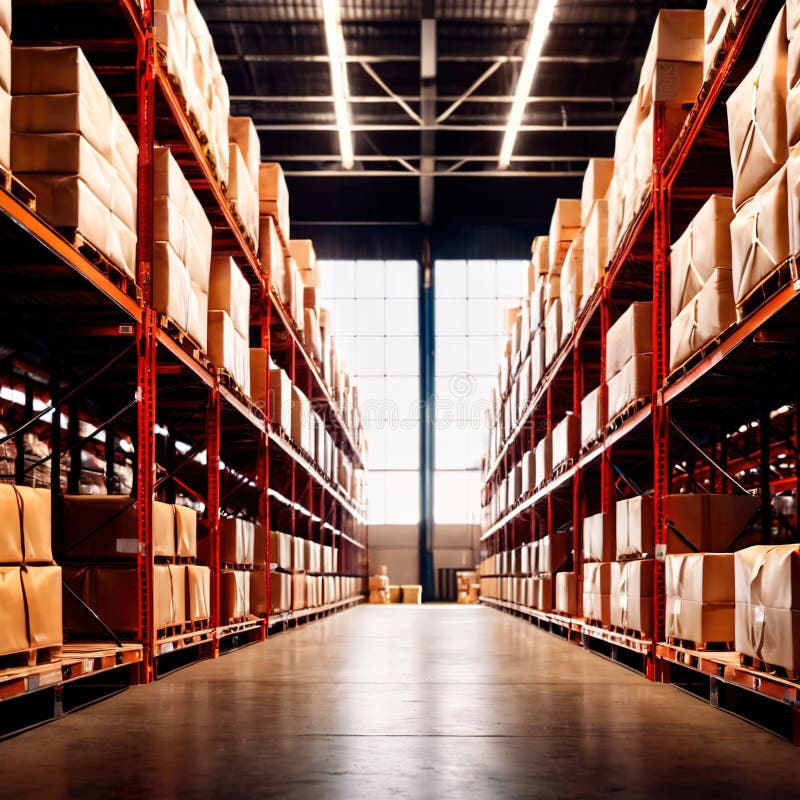 Large Modern Warehouse with Boxes and Sacks for Storage in Industrial ...