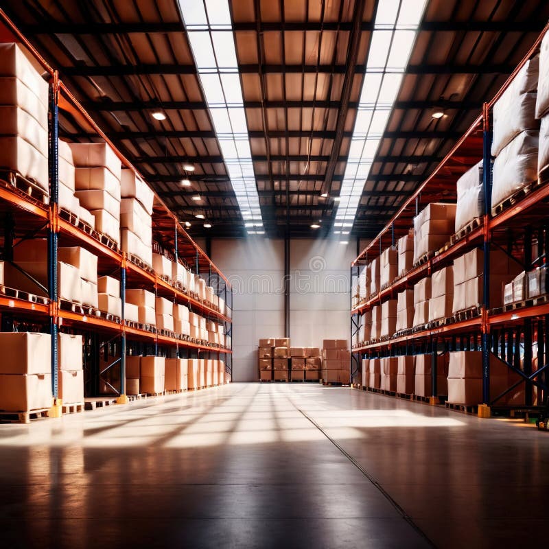 Large Modern Warehouse with Boxes and Sacks for Storage in Industrial ...
