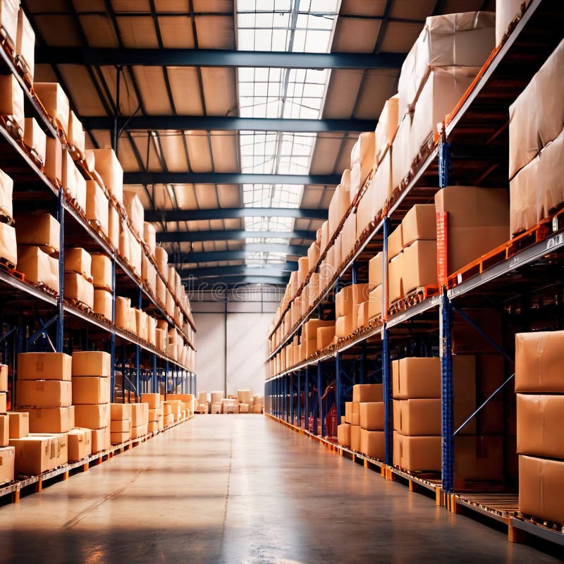 Large Modern Warehouse with Boxes and Sacks for Storage in Industrial ...