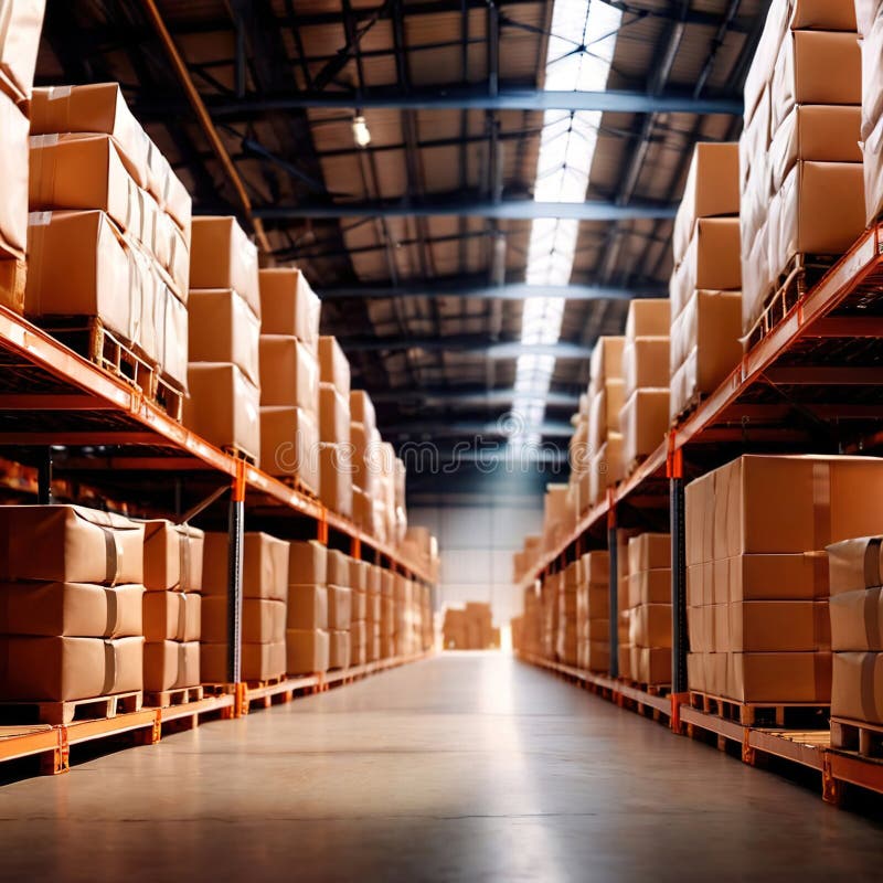 Large Modern Warehouse with Boxes and Sacks for Storage in Industrial ...