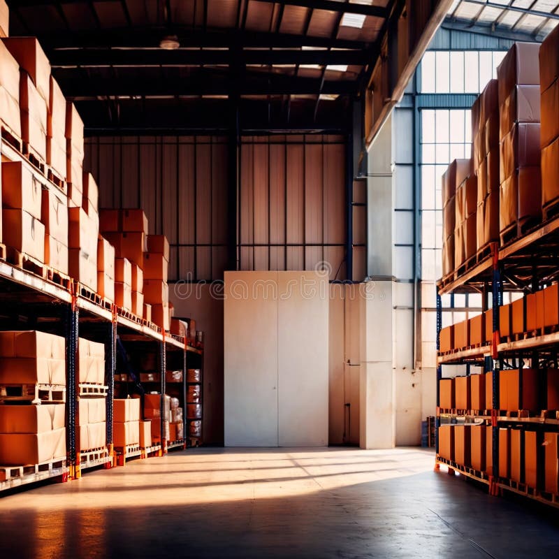 Large Modern Warehouse with Boxes and Sacks for Storage in Industrial ...