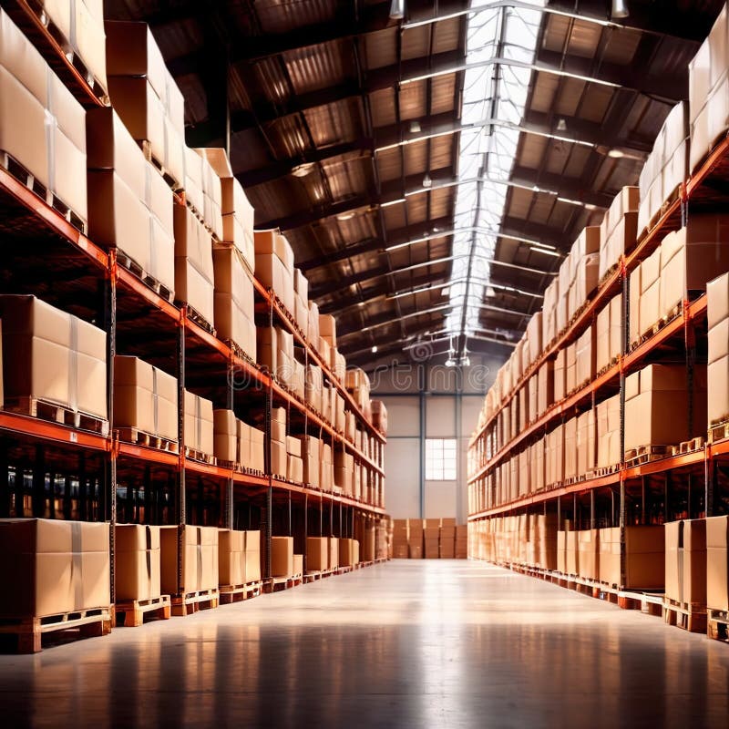 Large Modern Warehouse with Boxes and Sacks for Storage in Industrial ...