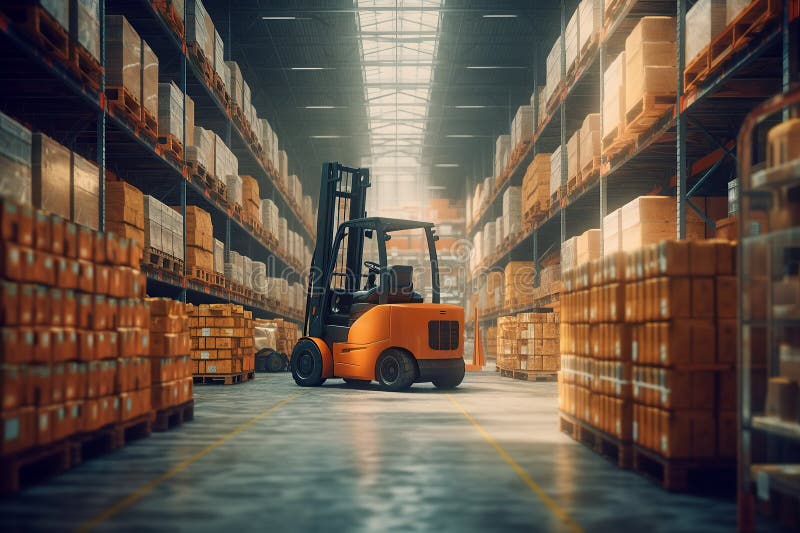 Large Modern Warehouse with Forklifts Stock Illustration - Illustration ...