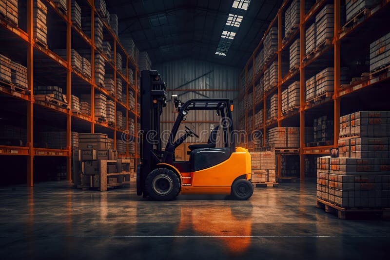 Large Modern Warehouse with Forklifts Stock Illustration - Illustration ...