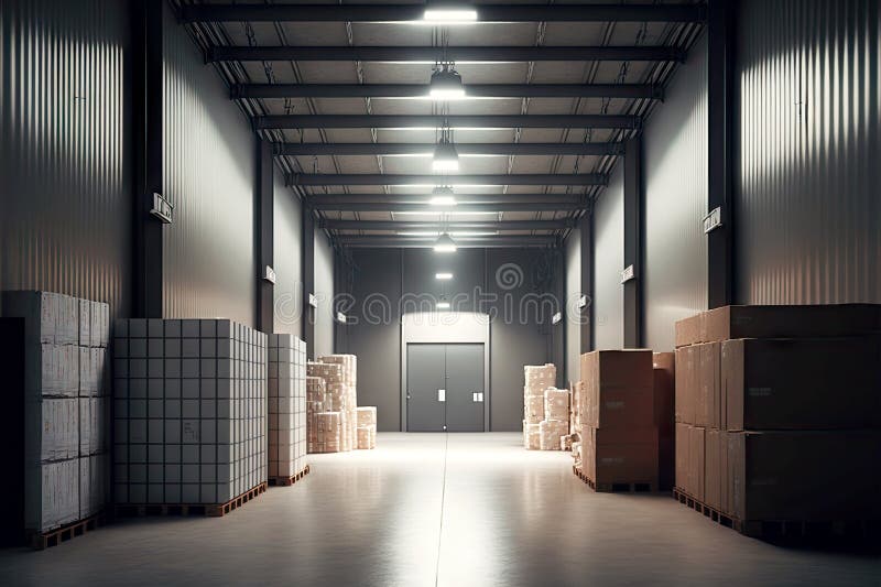 Large Modern Warehouse Inside with Boxes and Drawers Stock Illustration ...