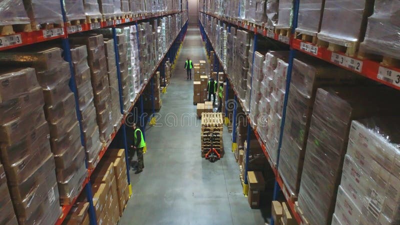 Warehouse Work. Modern Loaders in a Large Warehouse. Special Equipment ...