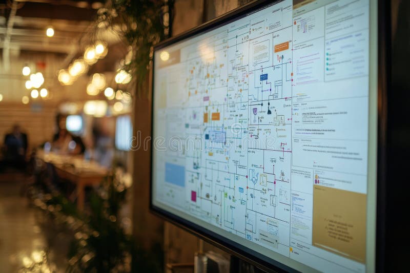 A Large Monitor Displays a Diagram of a Complex System Stock ...