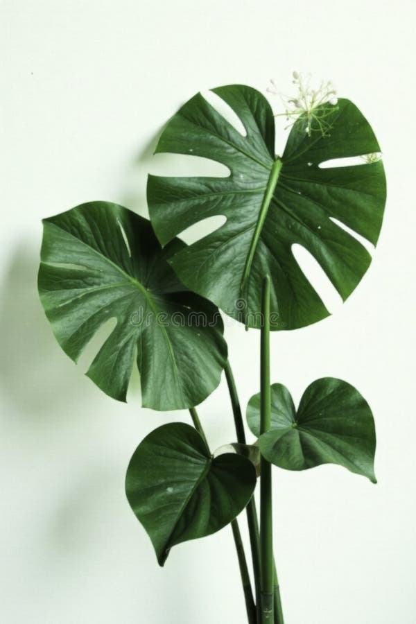 Large Monstera Leaves with a Subtle Sheen on a Crisp White Background ...