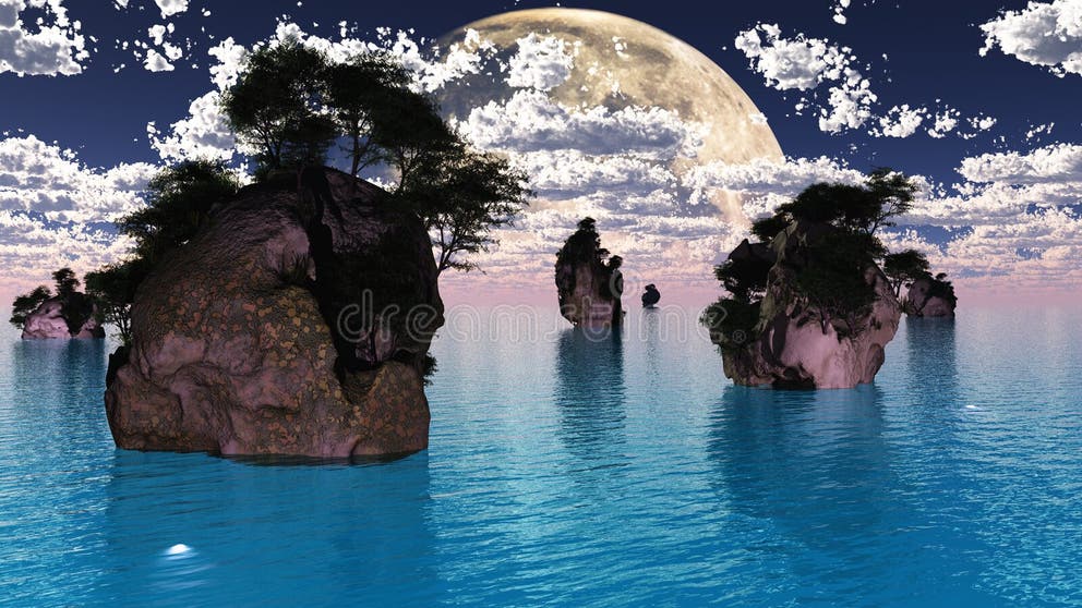 Large moon and islets stock illustration. Illustration of coast - 64699521