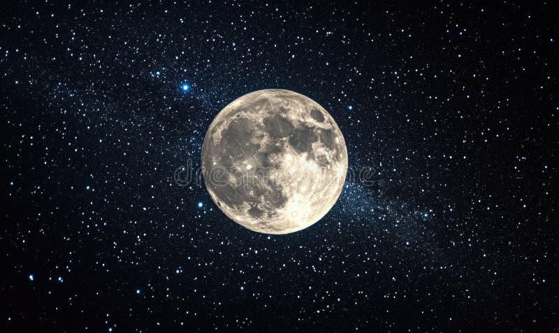 A Large Moon is in the Middle of a Dark Sky Full of Stars Stock Photo ...