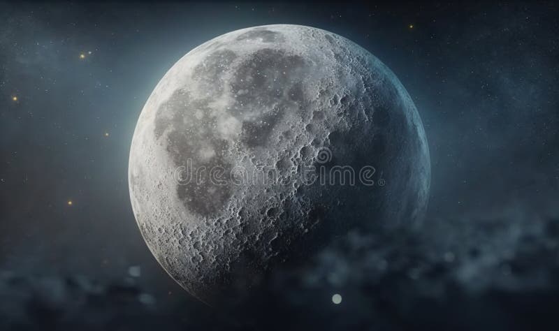 A Large Moon in the Middle of a Night Sky with Stars Stock Illustration ...