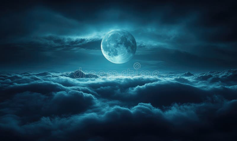 A Large Moon is in the Sky Above a Cloudy, Dark Blue Sky Stock Photo ...