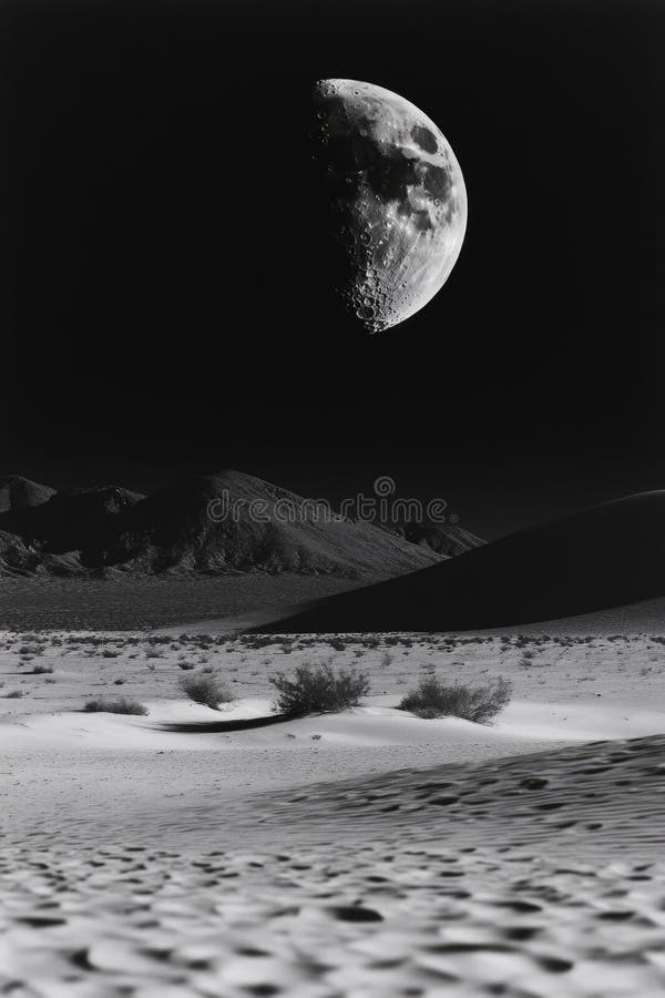 Large Moon is in the Sky Above a Desert Landscape Stock Photo - Image ...