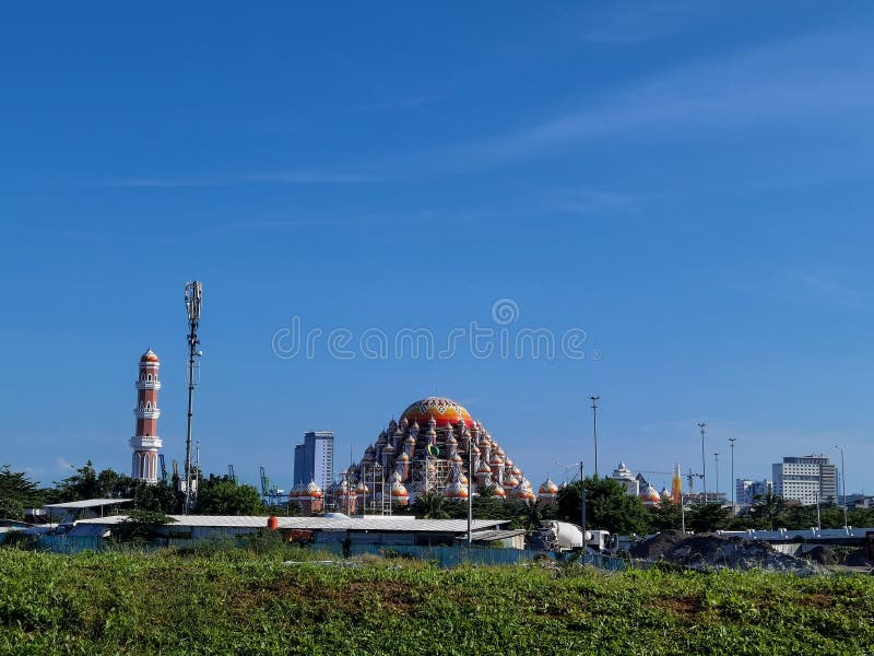 A Large Mosque Building with a Dome and a Tower Stock Image - Image of ...