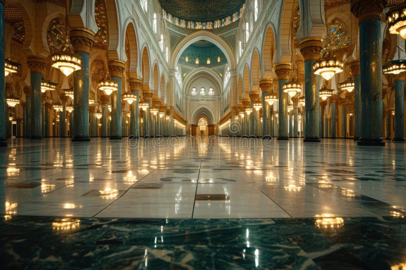 A Large Mosque, Empty, and Very Long Building with Many Windows and a ...