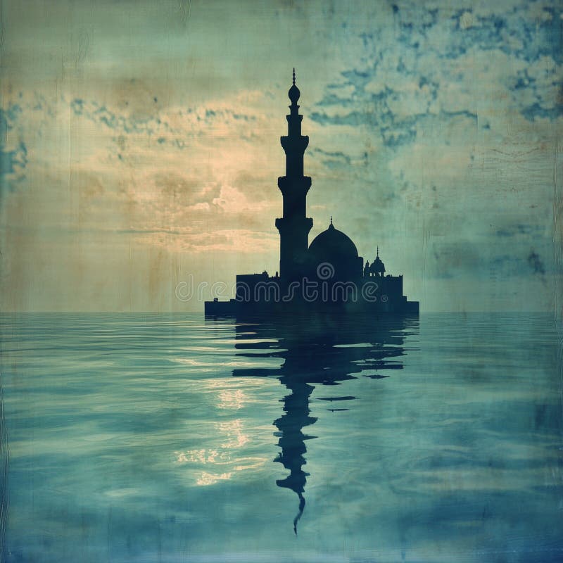 A Large Mosque is Reflected in the Water Stock Illustration ...