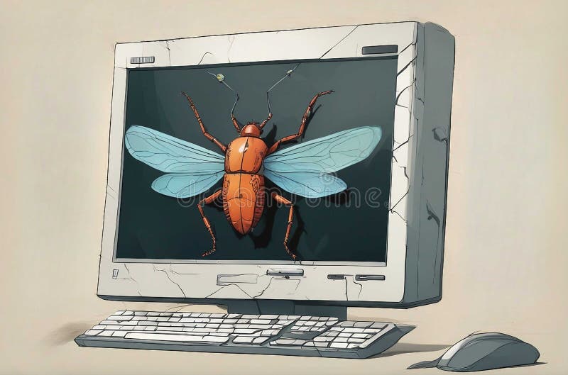 Bug on damaged computer stock illustration. Illustration of monitor ...