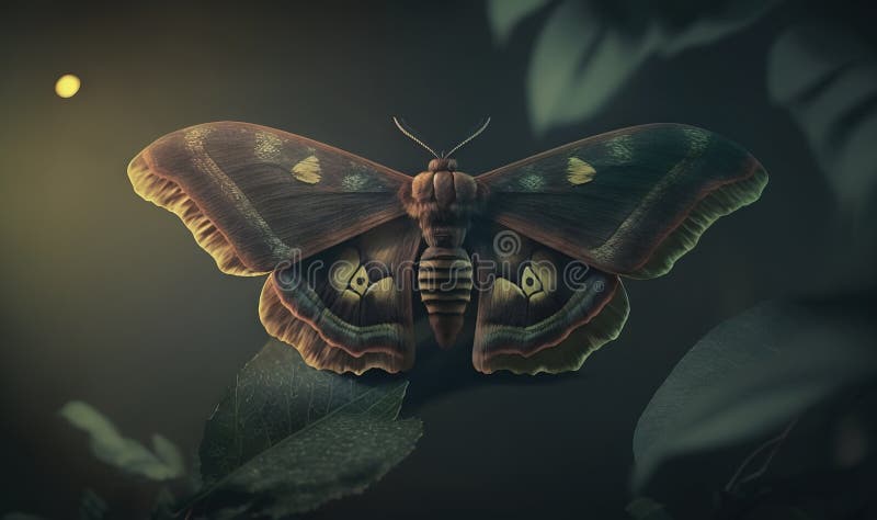 A Large Moth Sitting on Top of a Leaf Covered Tree Stock Illustration ...
