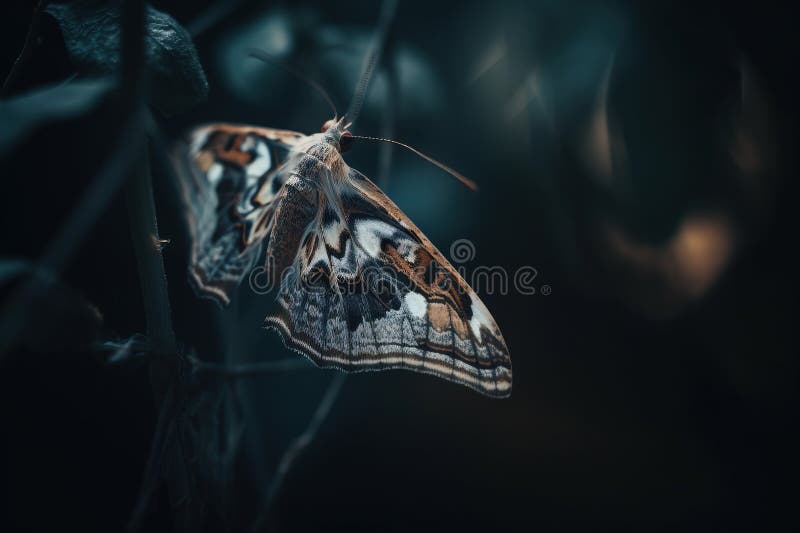 A Large Moth Sitting on Top of a Leaf Covered Tree Stock Illustration ...