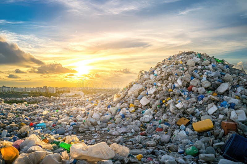 Plastic Waste Pile in Nature at Sunset Stock Image - Image of ...