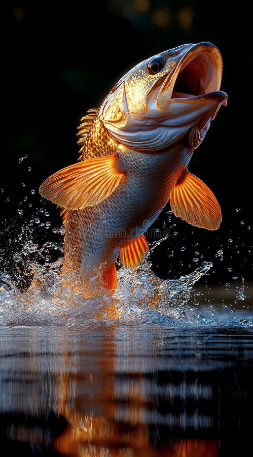 A Large Mouth Bass Jumping Out of the Water AI Generative Stock Image ...