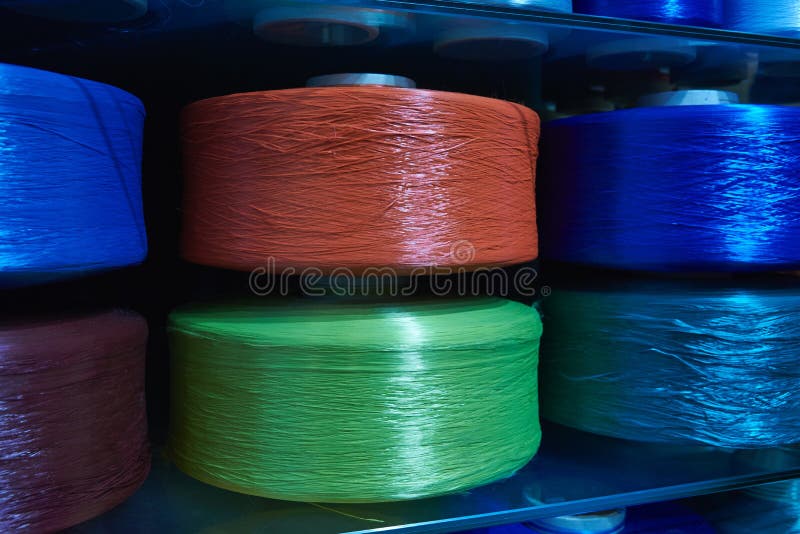 Large Multi Colored Coils with Synthetic Packaging Twine. Background ...