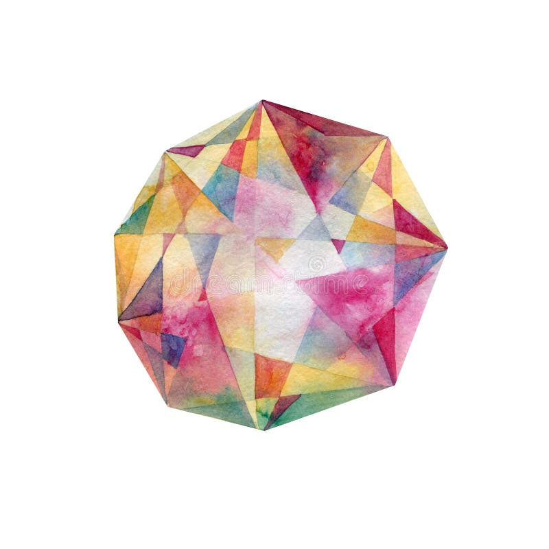 Precious Stone Crystal. Watercolor Drawing. Colored Spots. Stock ...