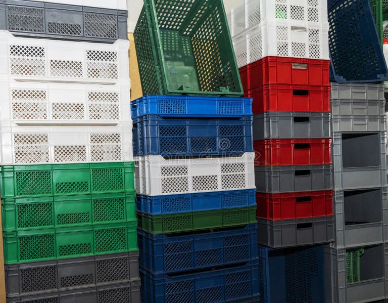 Large Multi-colored Plastic Boxes for Goods and Products Stand As a ...