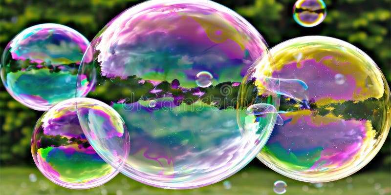 Large Multi-colored Round Soap Bubbles Fly in the Air Stock Image ...