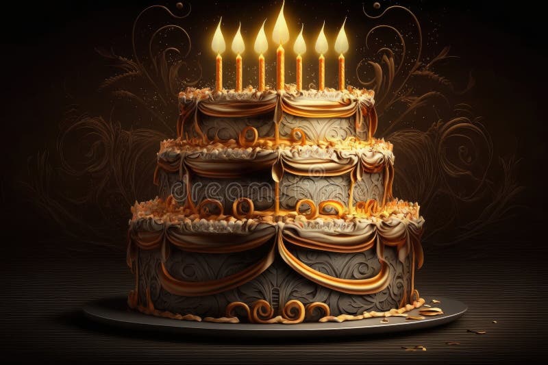 Large Multi-layer Birthday Cake with Burning Candles for Festive ...