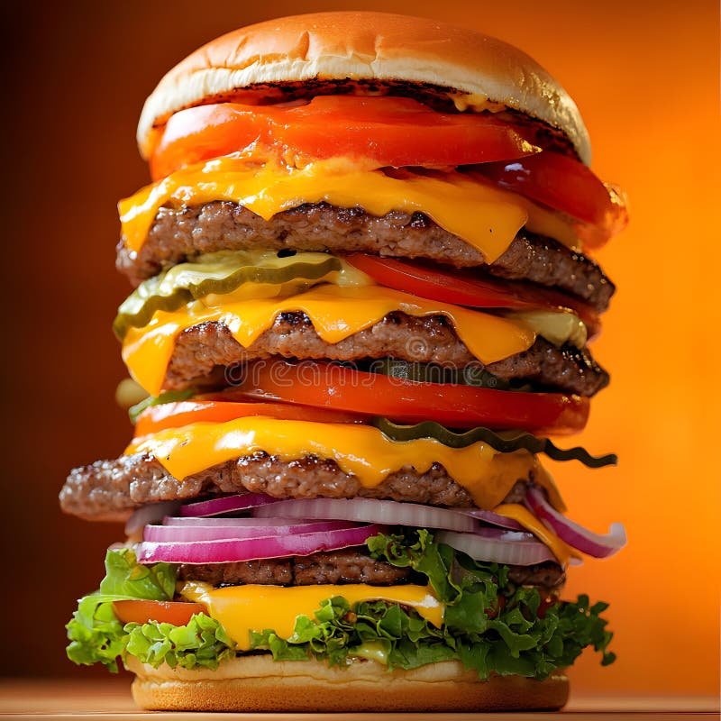 Large, Multi-layered Cheeseburger. the Cheeseburger Consists of Several ...
