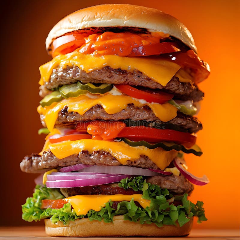Large, Multi-layered Cheeseburger. the Cheeseburger Consists of Several ...