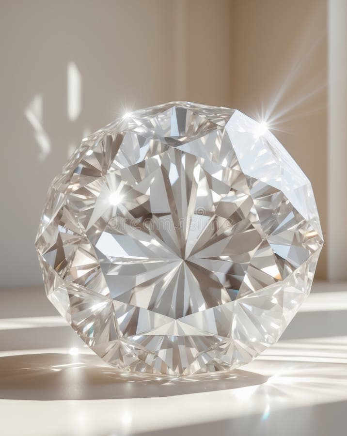 A Large Multifaceted Diamond Reflecting Light in a Room Setting Stock ...
