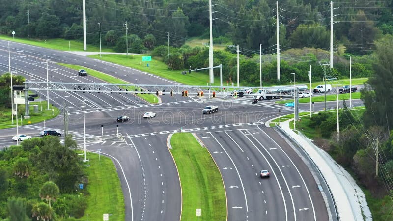 Large Multilane Road Intersection with Traffic Lights and Moving Cars ...
