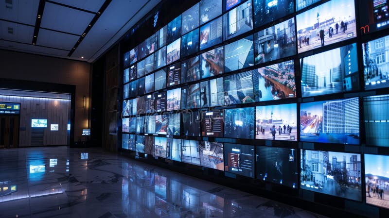 Large Multimedia Screen Composed of Many Monitors Displaying Various ...