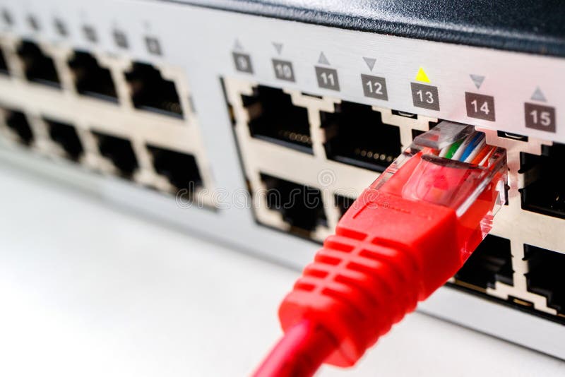 In a Large Multiport Switch is Inserted One Red Patch Cord, an ISP ...