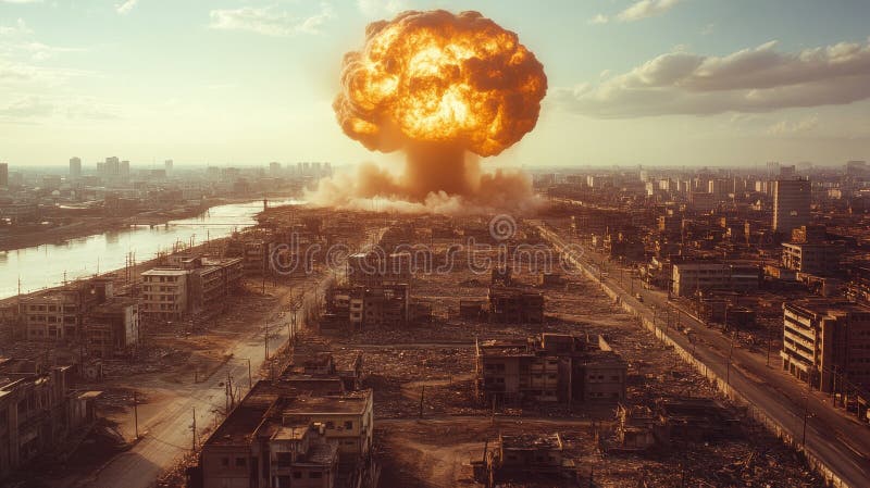 Devastating Urban Impact Event Mushroom Cloud Over City Skyline Stock ...