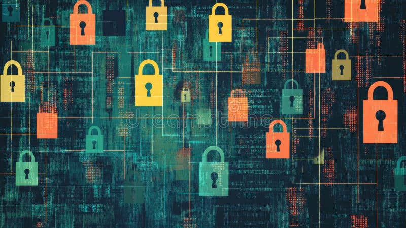 Large Network Security Diagram with Arrows and Colorful Locks Stock ...