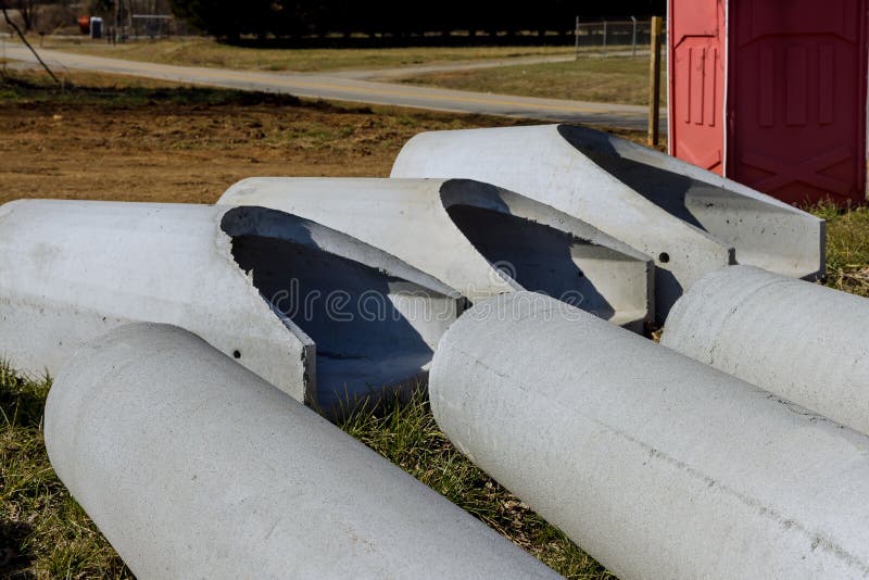 Large New Concrete Circular Pipes Lying Down for the Construction of ...
