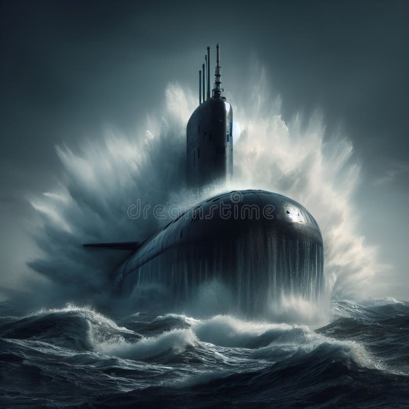A Large Nuclear Submarine Breaks through Raging Waves of the Sea Stock ...