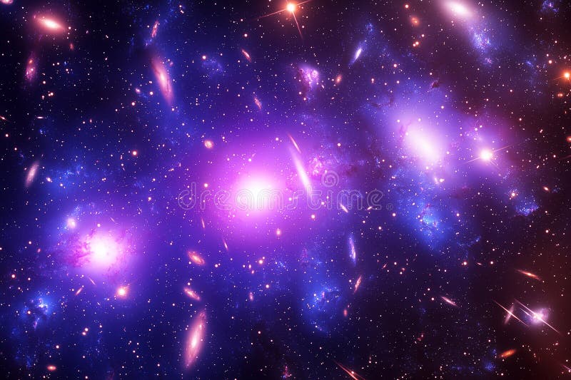 Large Number of Blue and Purple Galaxy Clusters in Space. Stock Photo ...