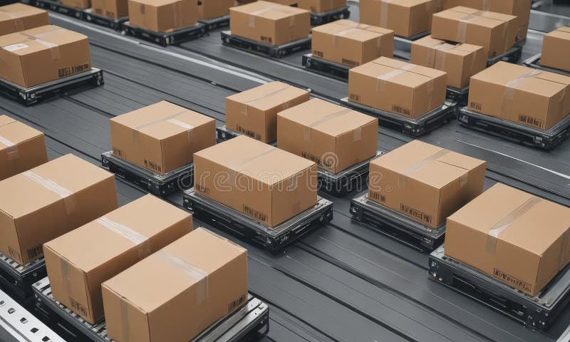 Large Number Boxes on Convey Stock Illustration - Illustration of ...