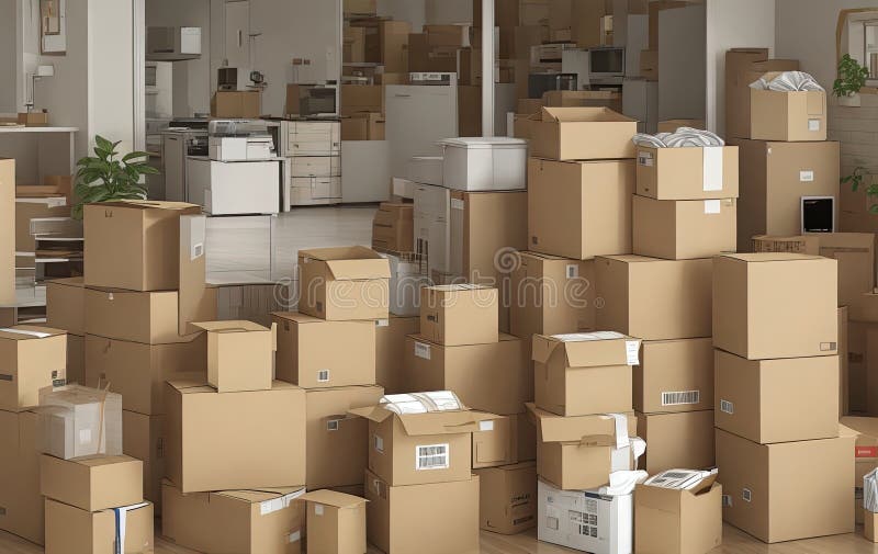 A Large Number of Cardboard Boxes in the Room Stock Illustration ...