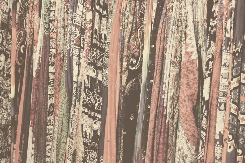 A Large Number of Colorful Shawls, Patterned Textiles, Background Stock ...